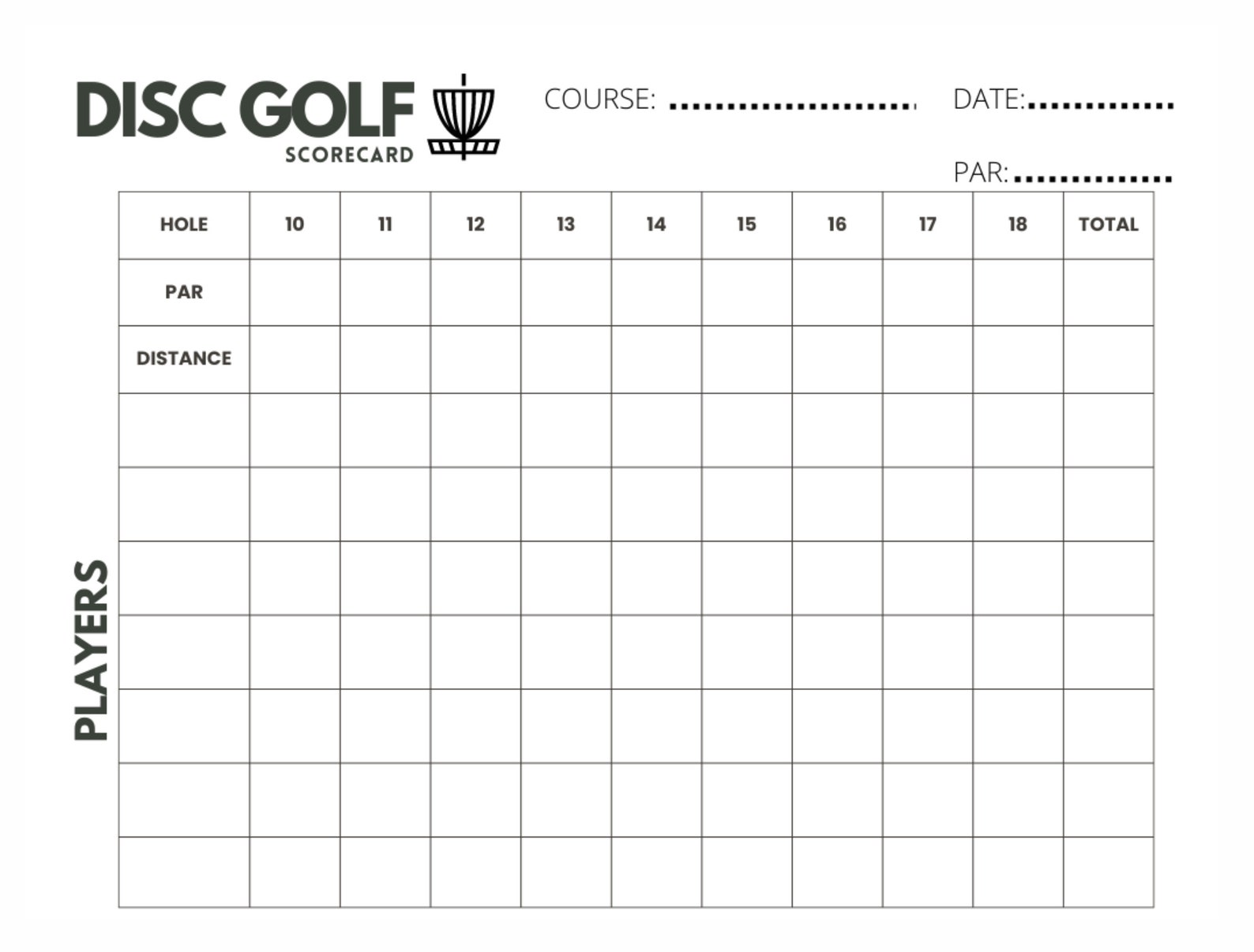 Disc Golf Score Card Disc Golf Score Sheet Disc Golf Printable PDF - Etsy