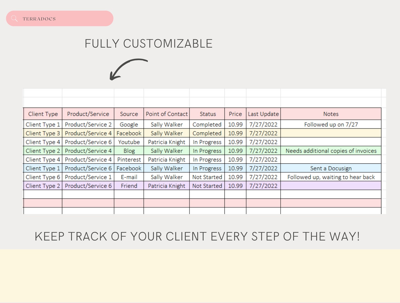 Digital Client Tracker Spreadsheet Excel & Googlesheet - Etsy