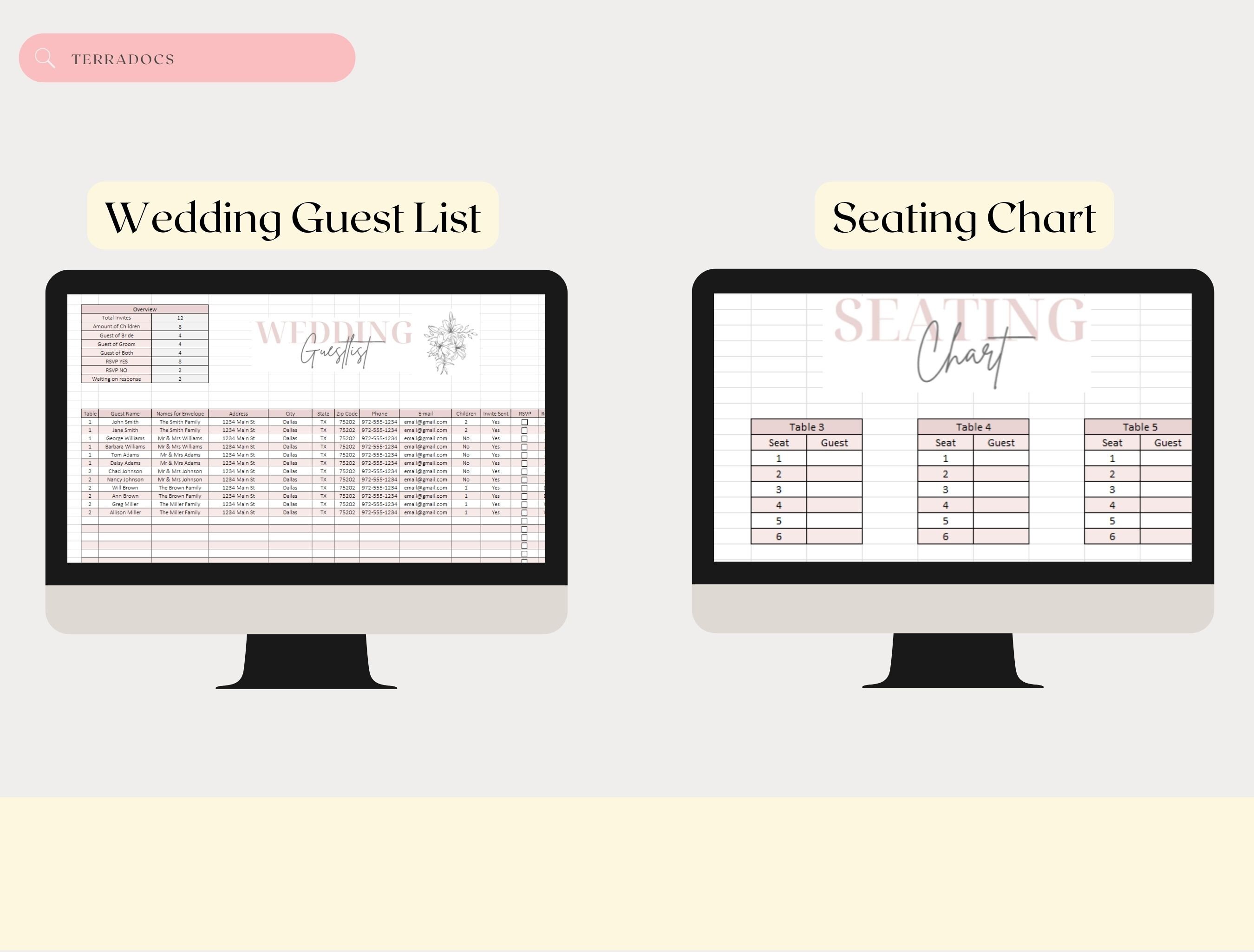 Wedding Guest List and Seating Chart Spreadsheet Excel & - Etsy UK