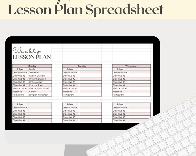 Digital Weekly Lesson Plan Spreadsheet - Etsy
