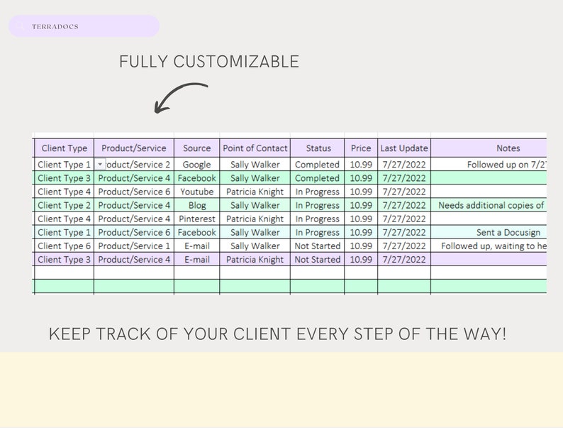 Digital Client Tracker Spreadsheet Excel & Googlesheet - Etsy