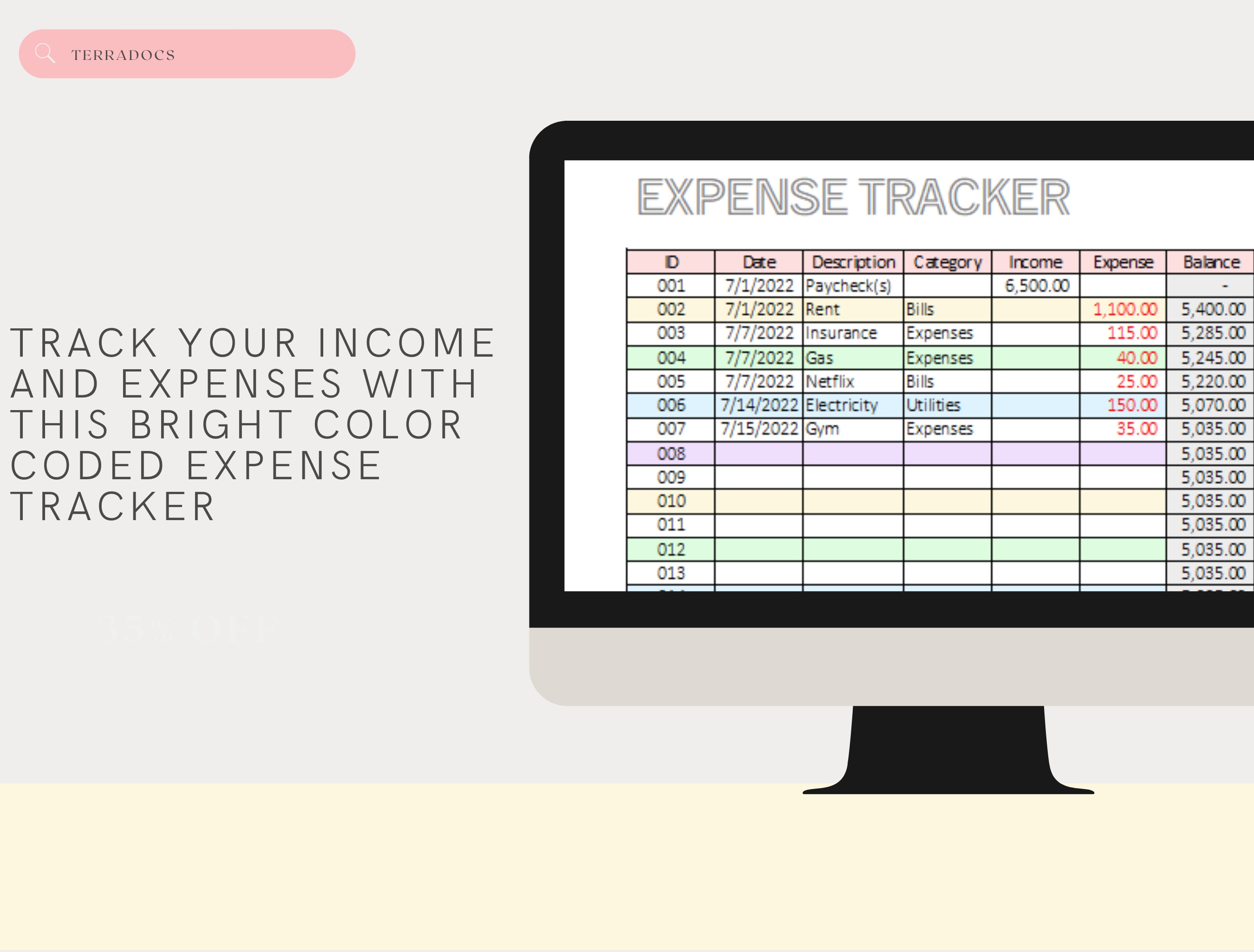 Simple Monthly Budget Expense Tracker Spreadsheet Excel & Googlesheets ...