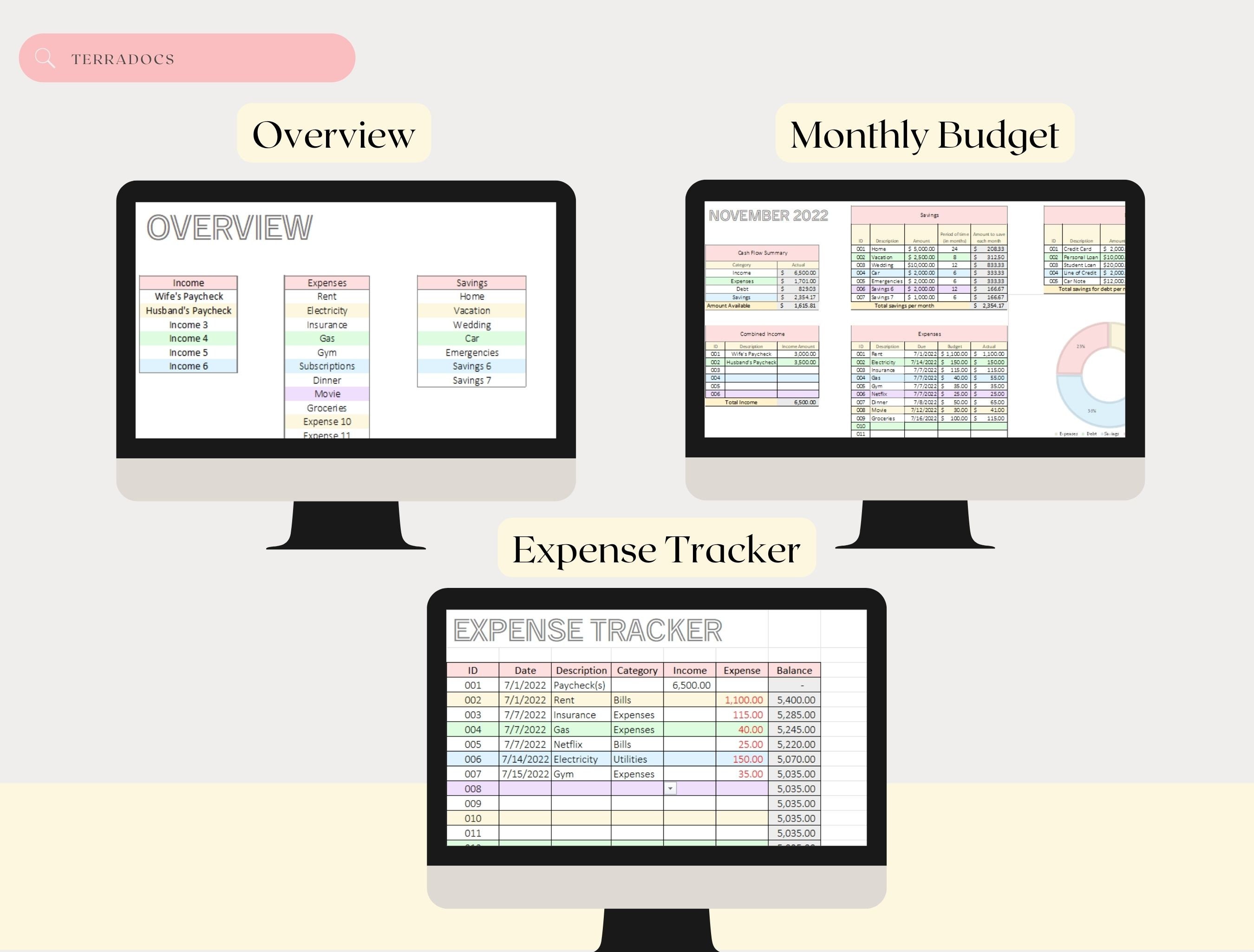 Simple Monthly Budget Expense Tracker Spreadsheet Excel & Googlesheets ...