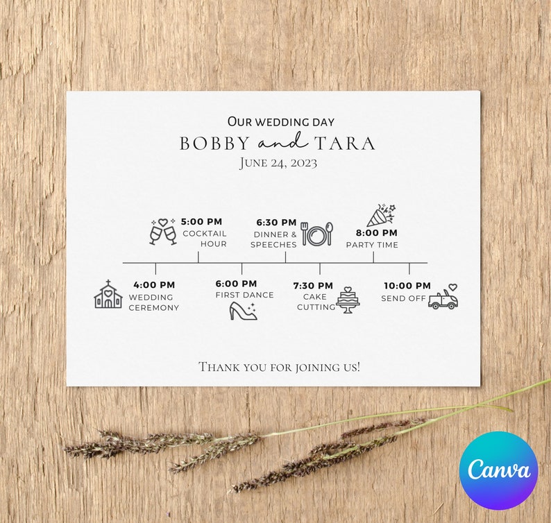 Modern Wedding Timeline Template, Wedding Itinerary Template for Guests ...
