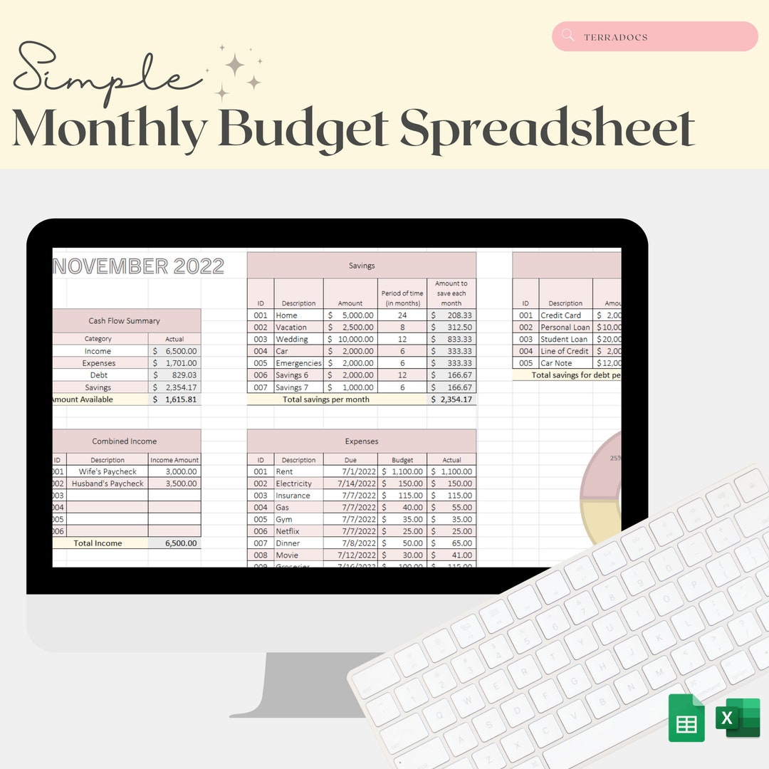 Digital Monthly Budget Spreadsheet Google Sheet & Excel Budget Planner ...