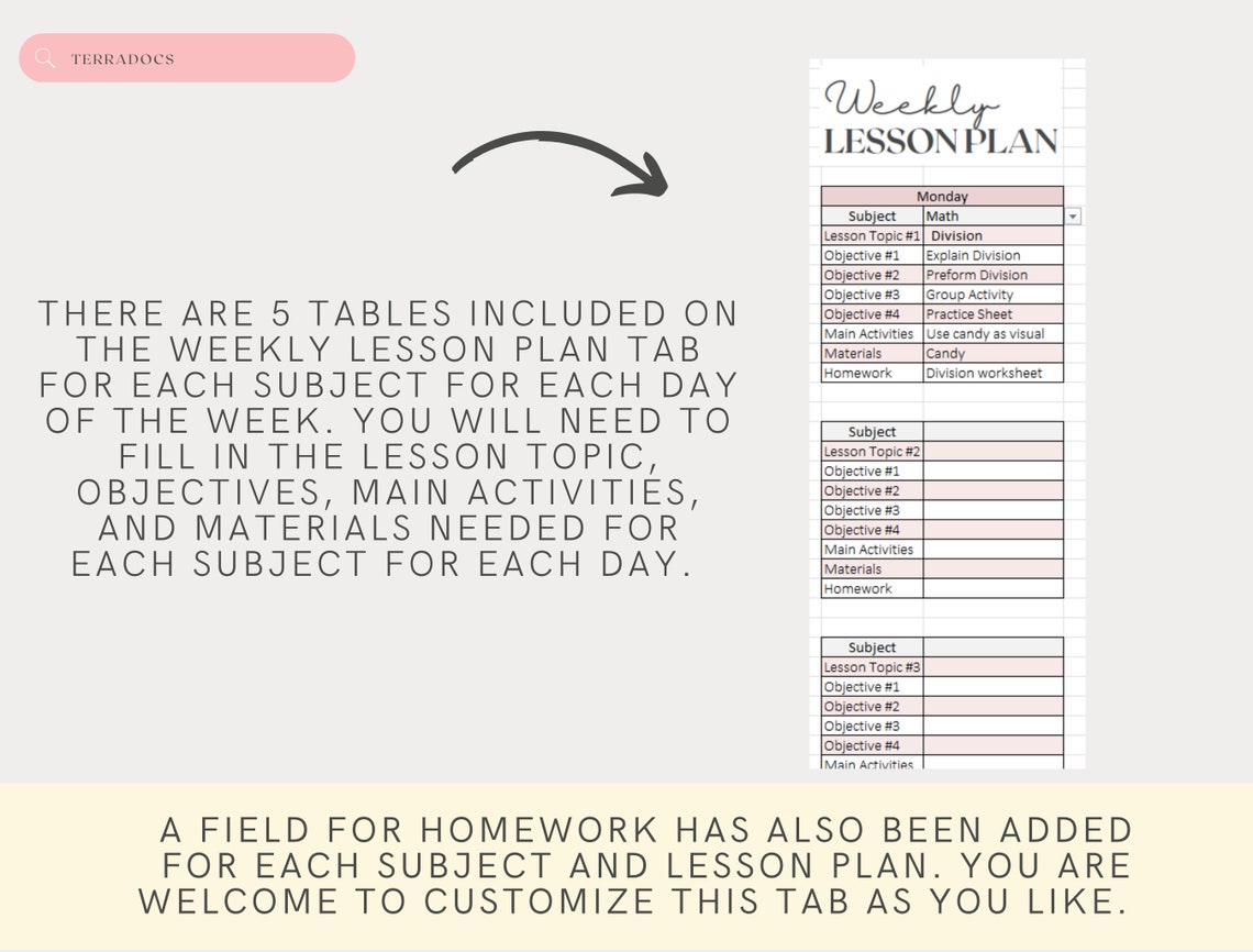 Digital Weekly Lesson Plan Spreadsheet - Etsy