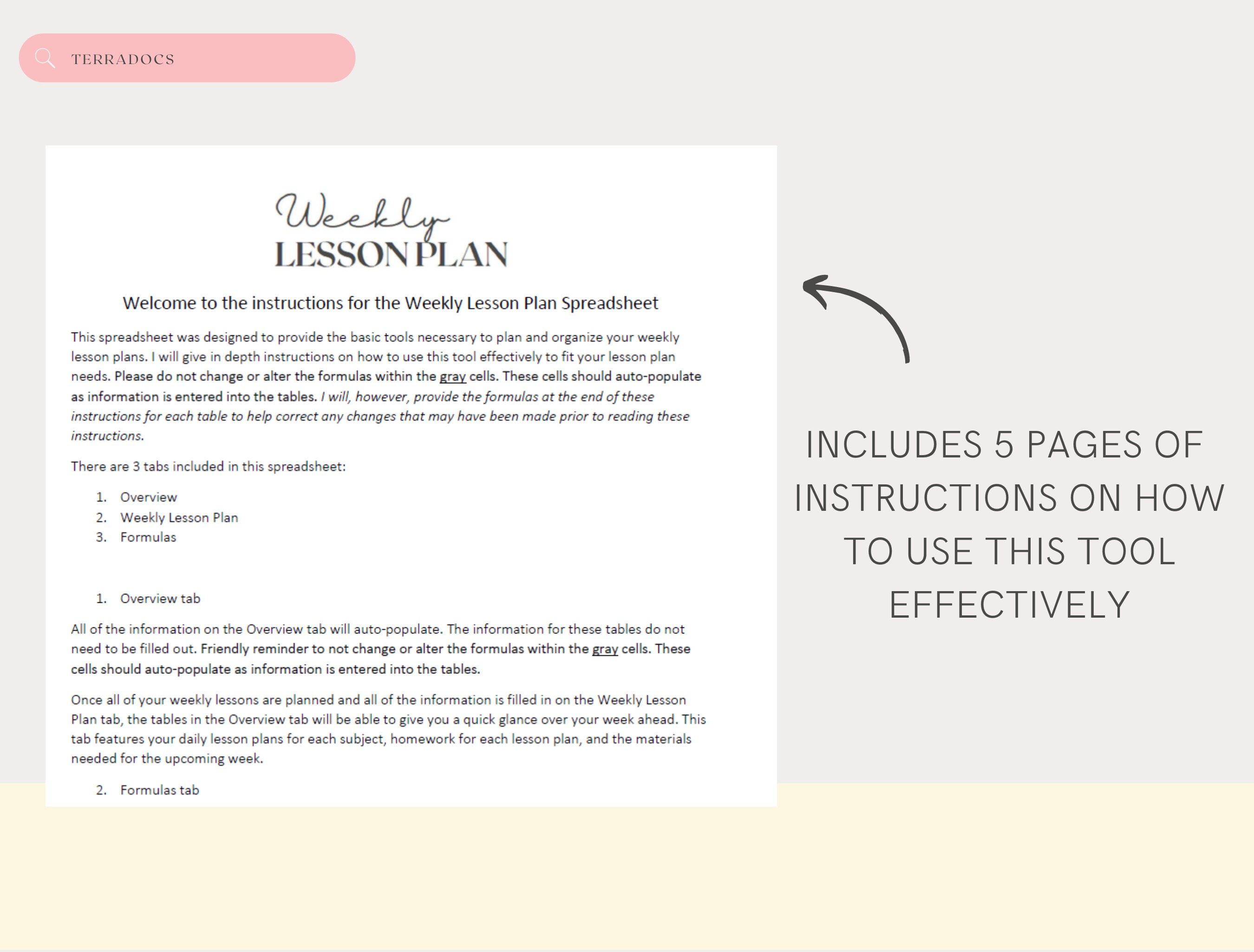 Digital Weekly Lesson Plan Spreadsheet - Etsy
