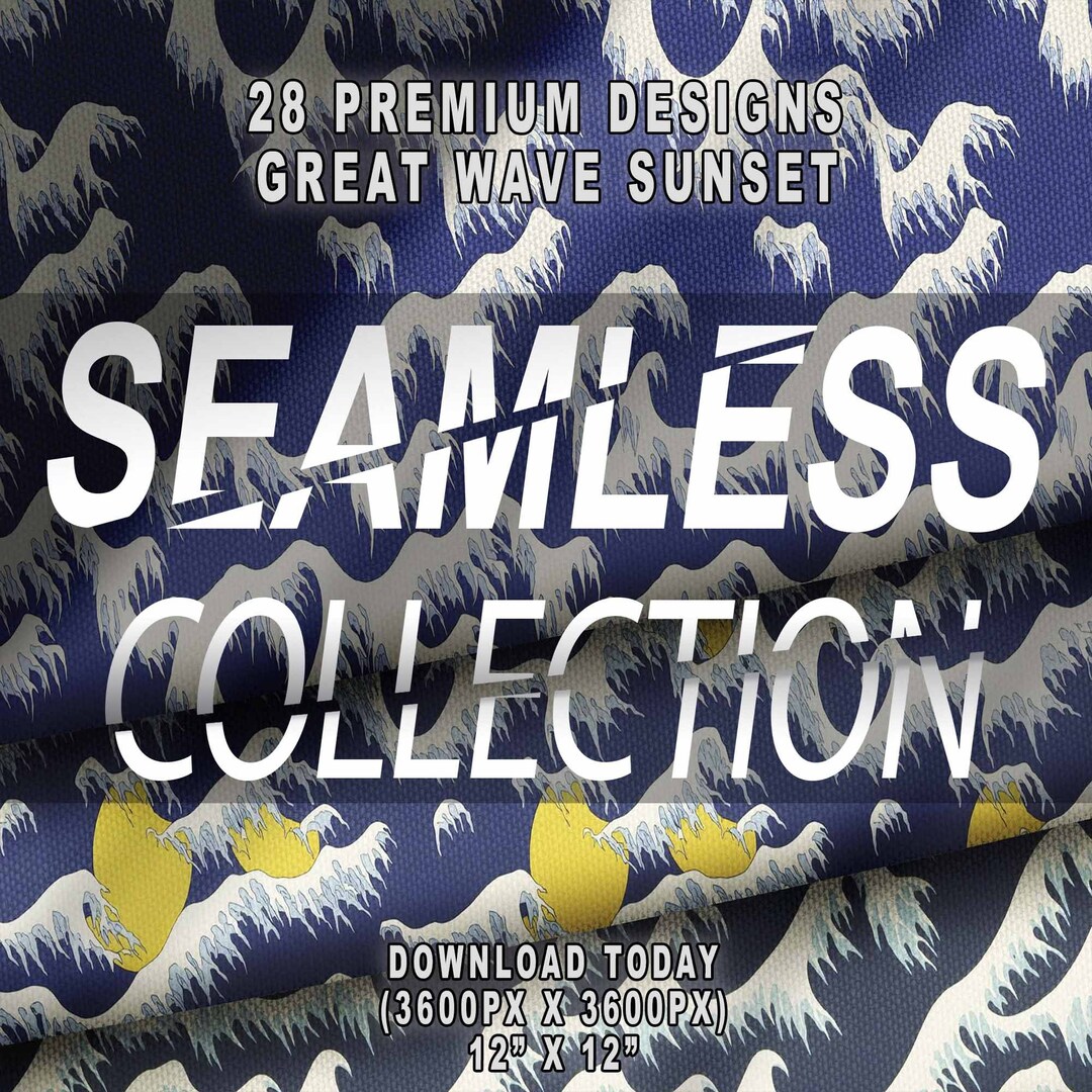 Great Wave Sunset Print Patterns 28 Total PNG Files Collection Digital ...