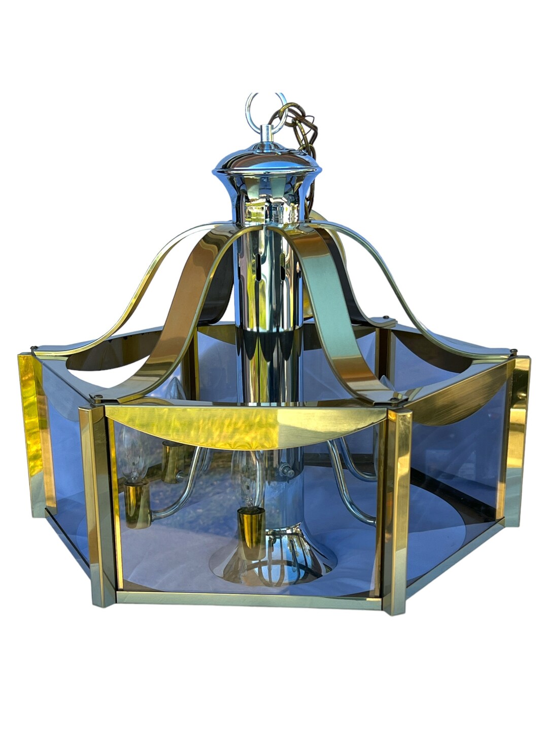 MCM Frederick Raymond Brass & Smoked Glass Lighting - Etsy