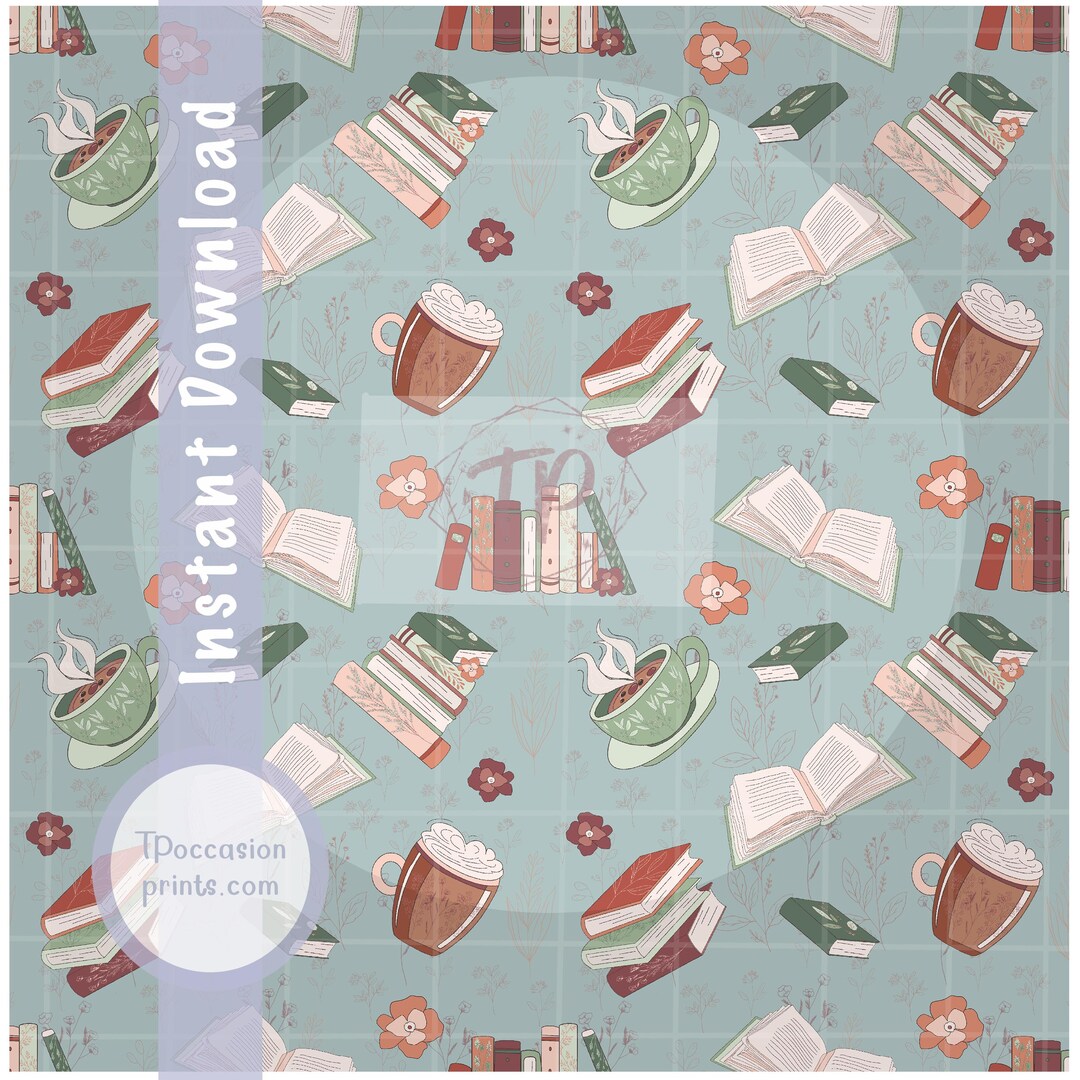 Bookish Floral Seamless Pattern: Coffee, Books (digital Download) - Etsy