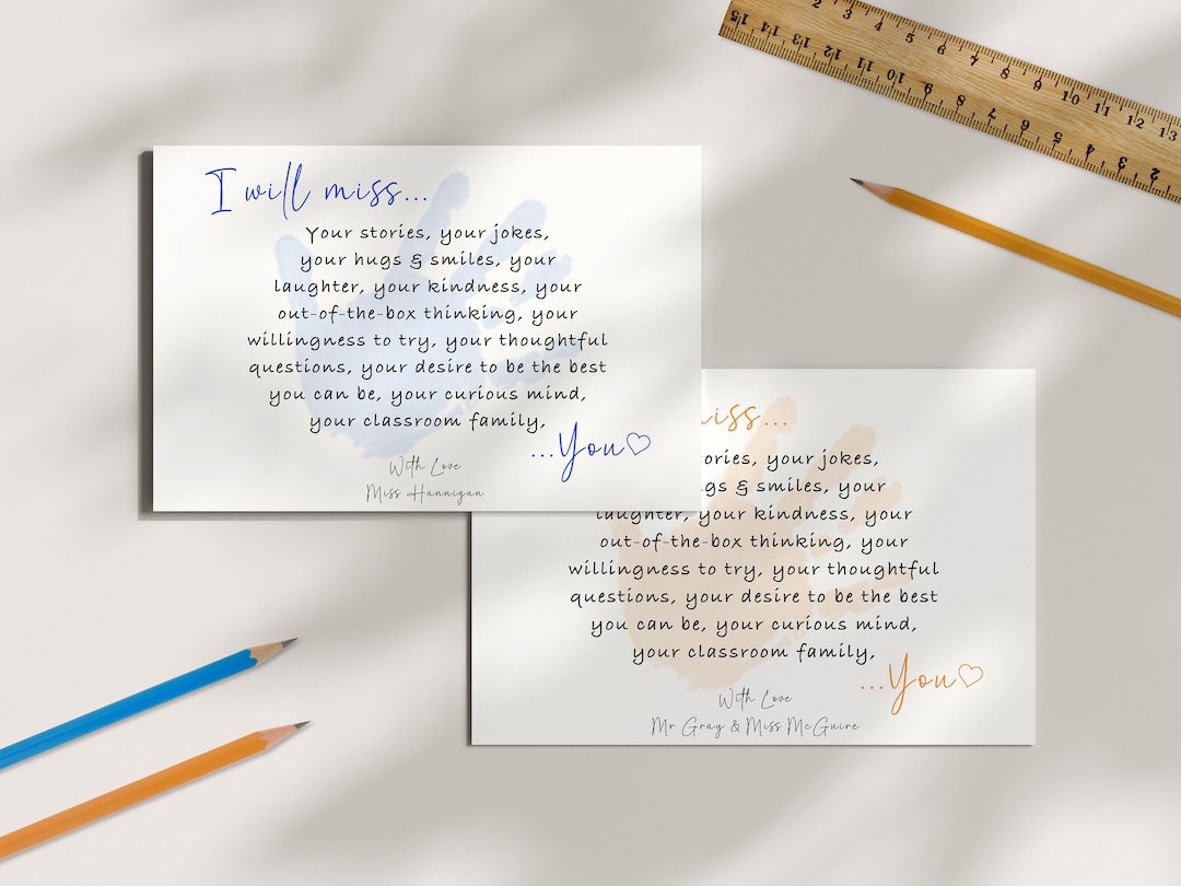Personalised "i Will Miss You" Cards to School Pupils | End of Year ...