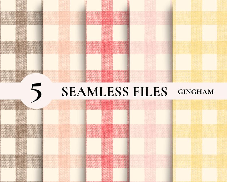 Pastel Gingham Seamless File Set, Hand-drawn Summer Cottagecore Digital ...