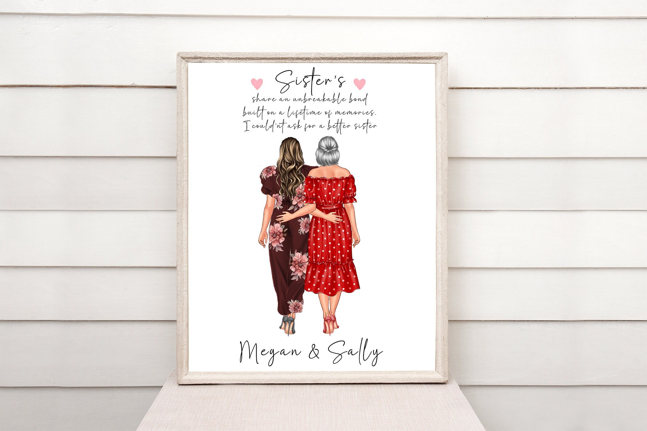 Personalised Sisters Portrait: Custom Sibling Print - Etsy