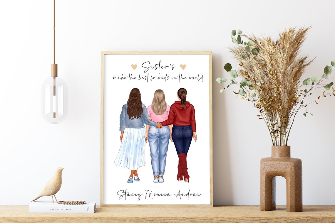 Personalised Sisters Portrait: Custom Sibling Print - Etsy