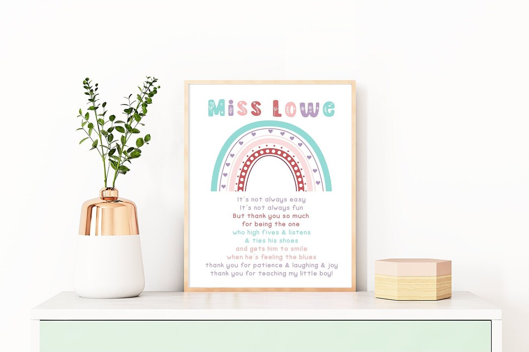 Personalised Teacher Thank You Print: Boho Rainbow Gift - Etsy