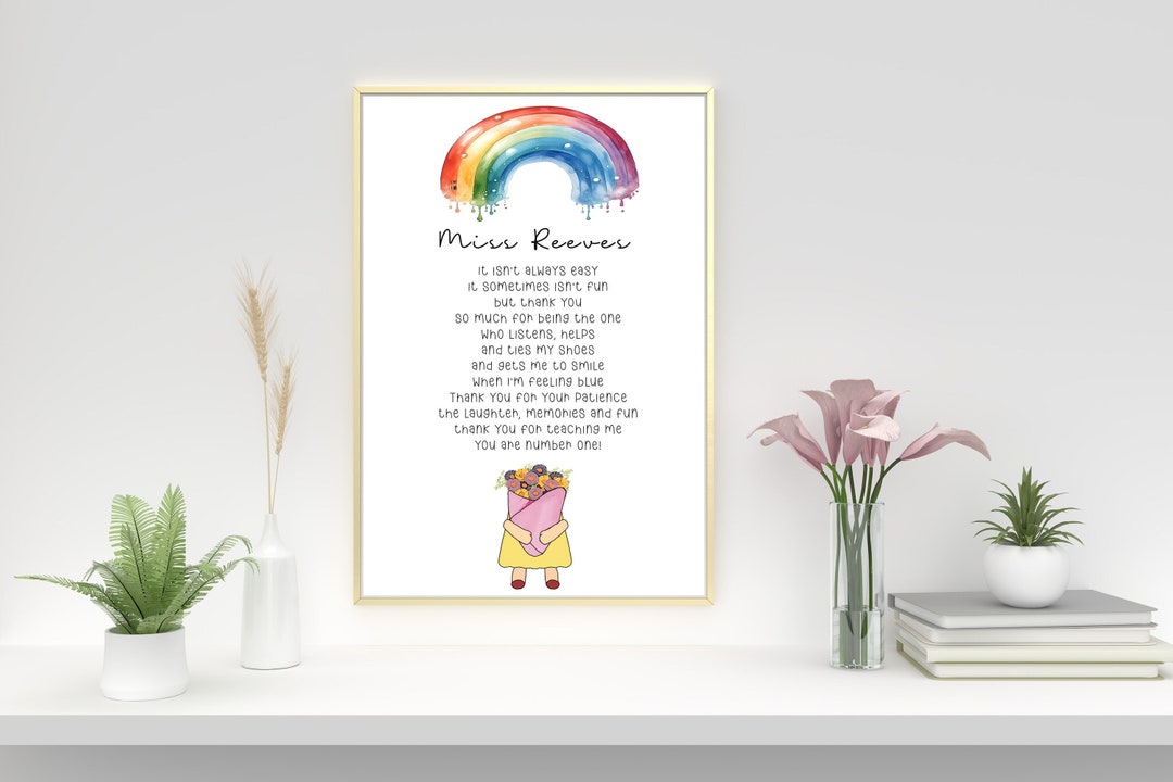 Thank You Teacher Poem | Personalised End of Year Goodbye Teacher Gift ...