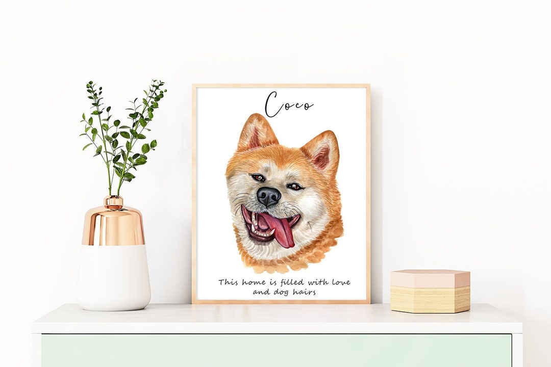 Japanese Akita Artwork Charming Dog Portraits With Custom Funny or ...