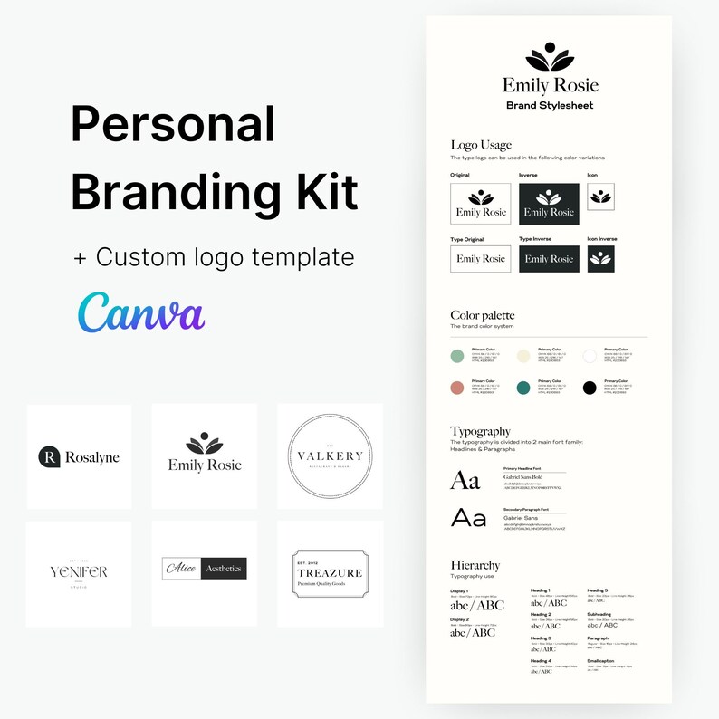 Branding Style Guide Kit Template Logo Design Canva - Etsy