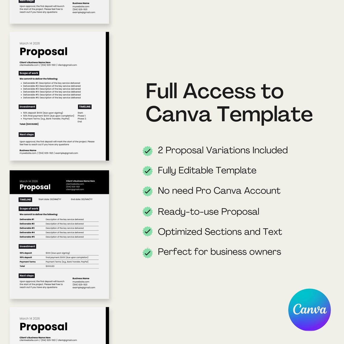 Business Offer Proposal Template, Canva Editable Mockup, Professional ...