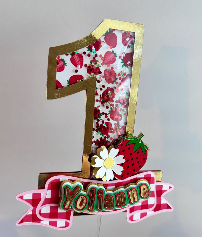 Cake Topper Shaker Number 1 Strawberry - Etsy