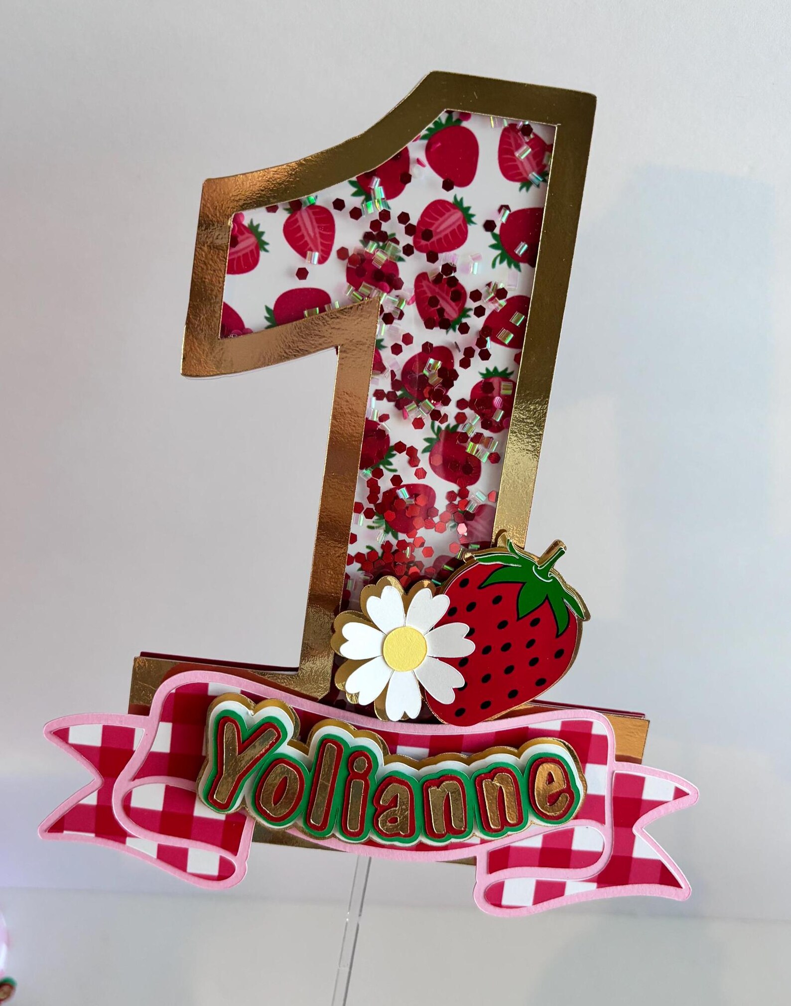 Cake Topper Shaker Number 1 Strawberry - Etsy