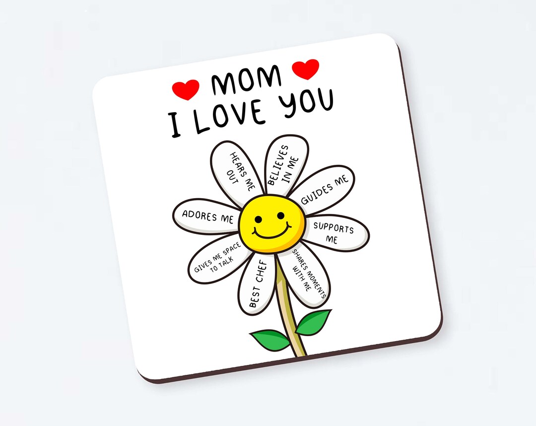 Funny Coaster "mom I Love You" Flower Character - Funny Gift for Mother ...