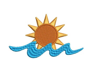 Wave Embroidery Design Sun Digital Design Ocean Machine Embroidery ...