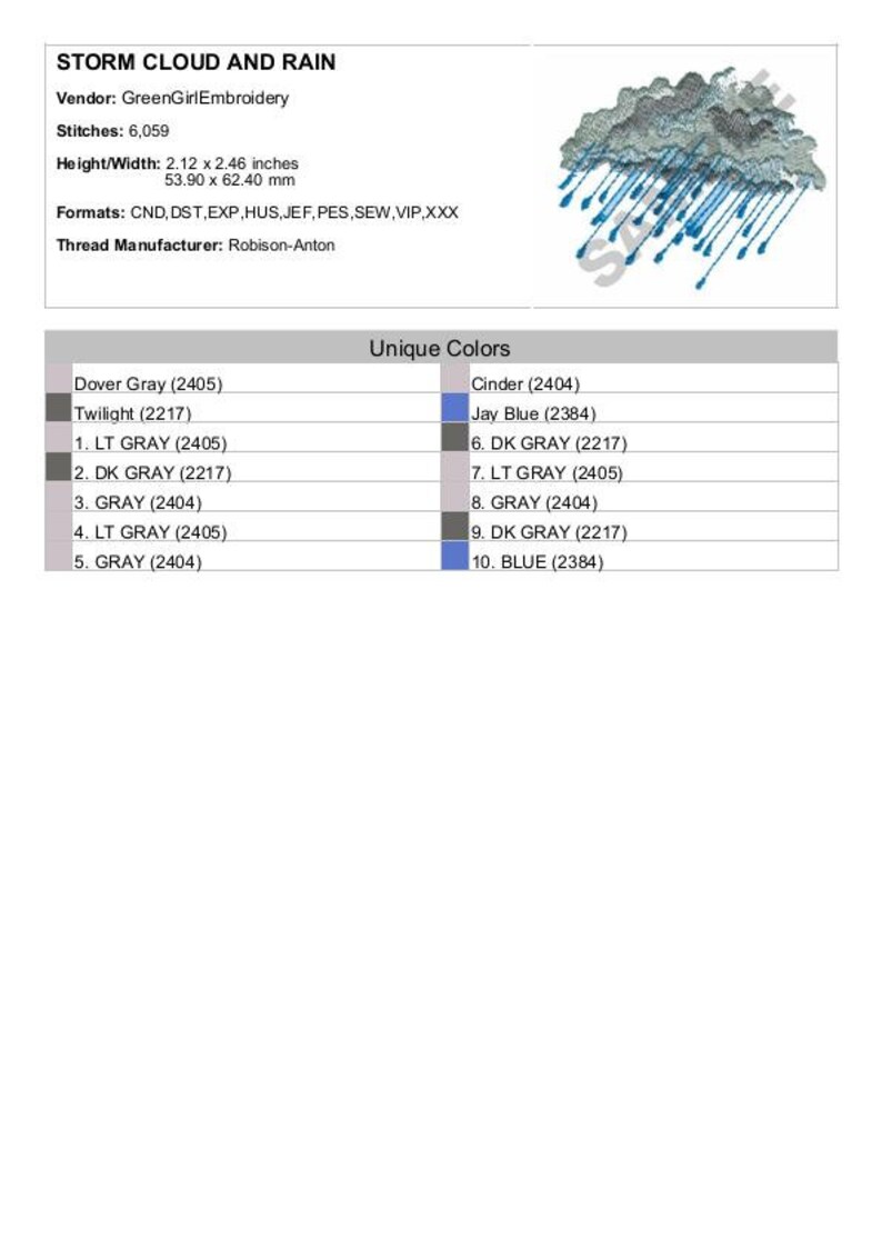 Storm Cloud and Rain - Machine Embroidery Design - Etsy