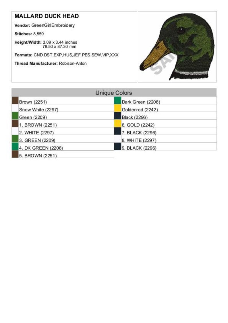 Mallard Duck Head Machine Embroidery Design - Etsy