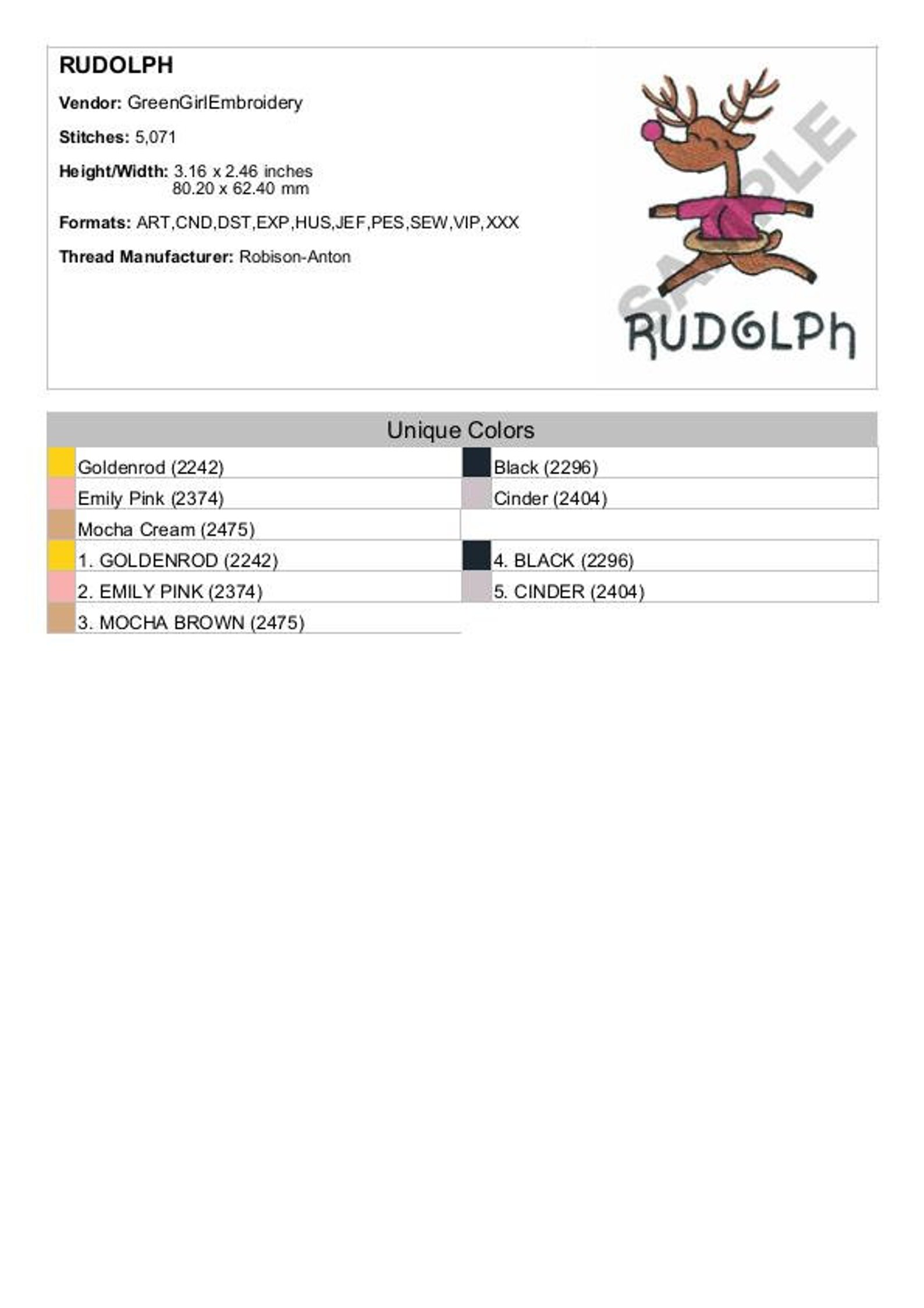 Rudolph - Machine Embroidery Design - Etsy