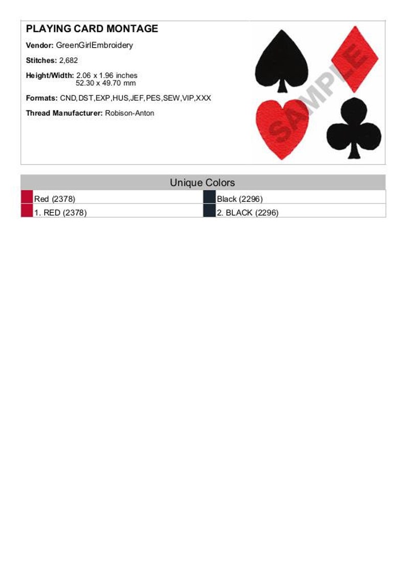 Playing Card Montage Machine Embroidery Design - Etsy