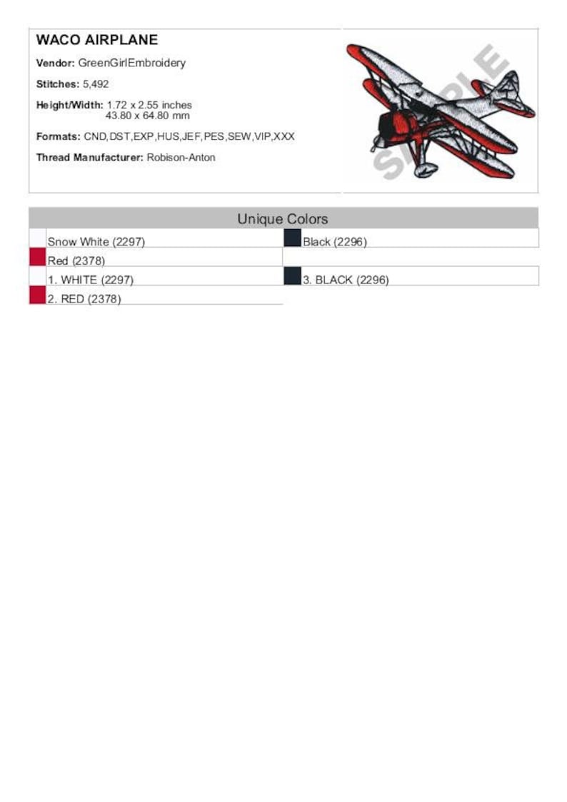 Waco Airplane - Machine Embroidery Design - Etsy
