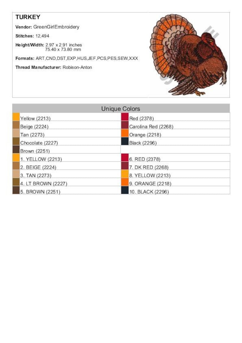 Turkey - Machine Embroidery Design - Etsy