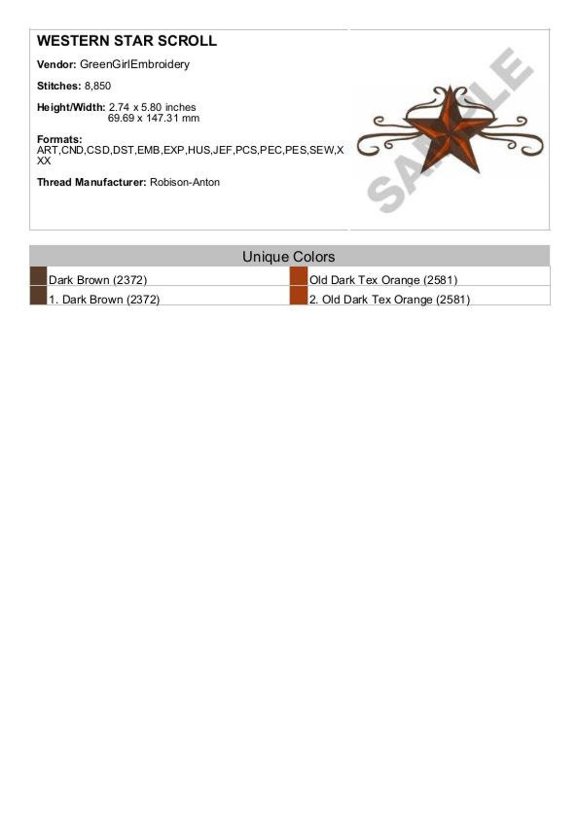 Western Star Scroll Machine Embroidery Design - Etsy