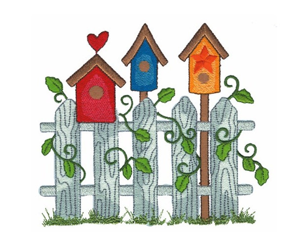 Fence With Bird Houses - Machine Embroidery Design - Etsy