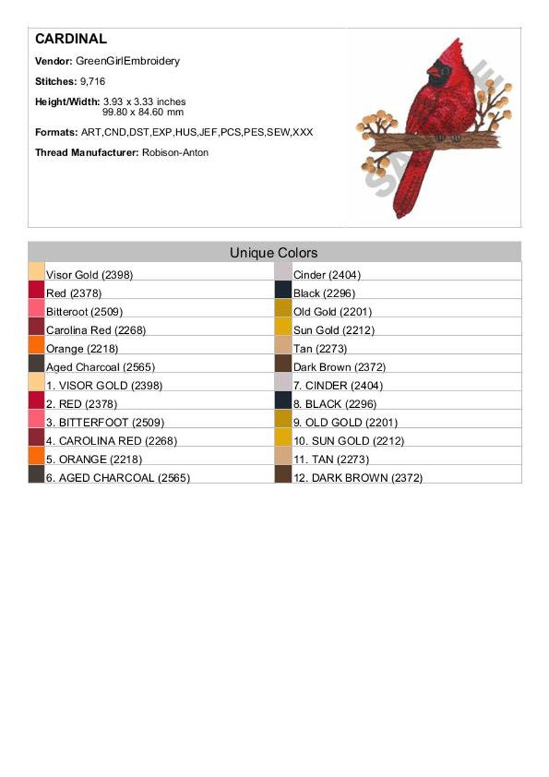 Cardinal - Machine Embroidery Design - Etsy