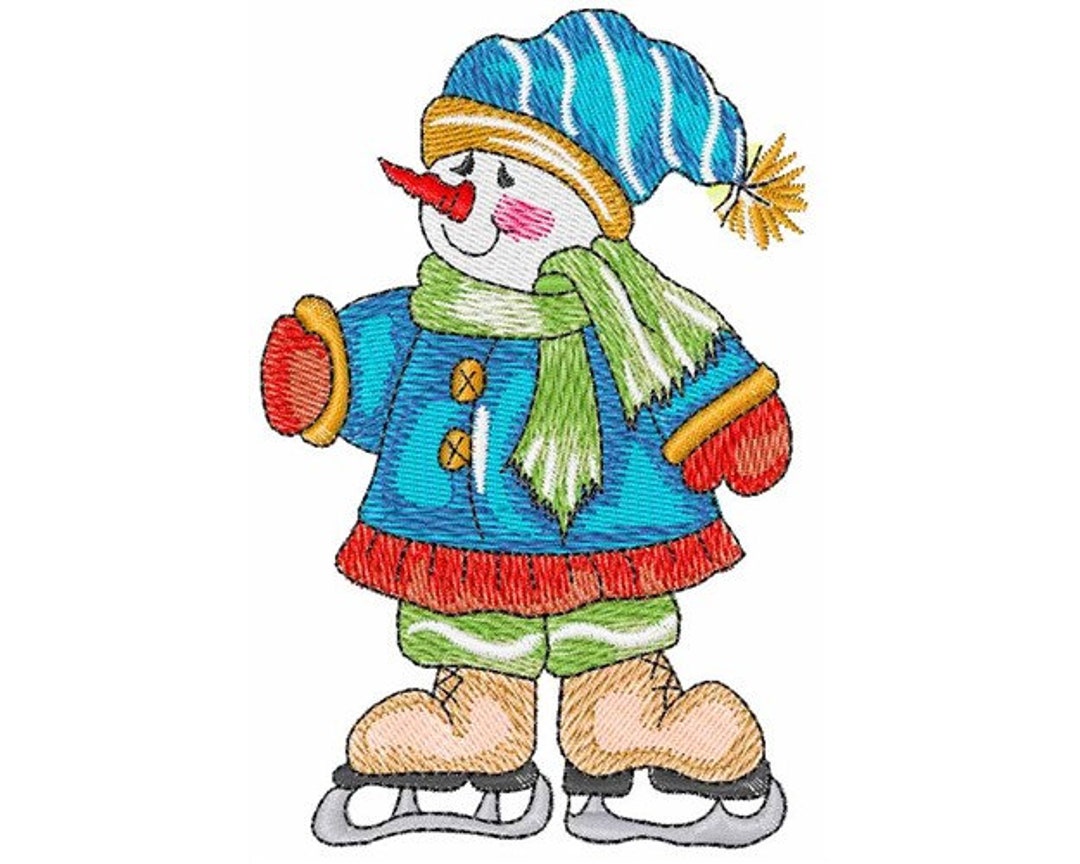 Snowman on Ice Skates - Machine Embroidery Design - Etsy