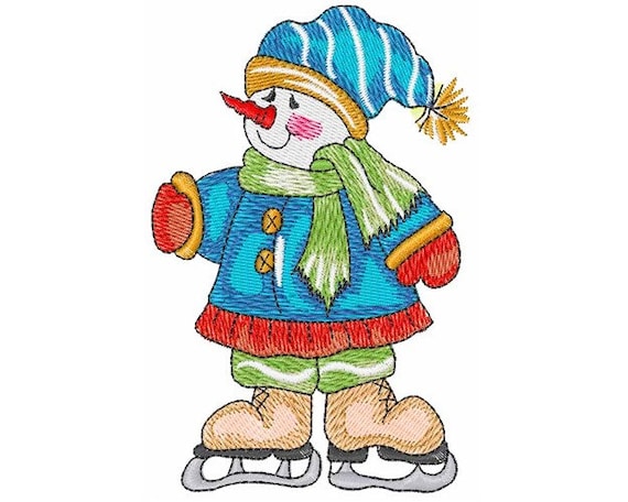 Snowman on Ice Skates Machine Embroidery Design - Etsy