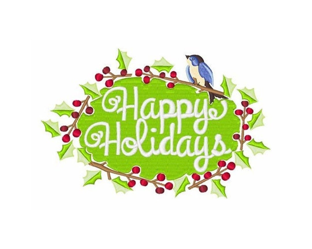 Happy Holidays Blue Bird Machine Embroidery Design - Etsy