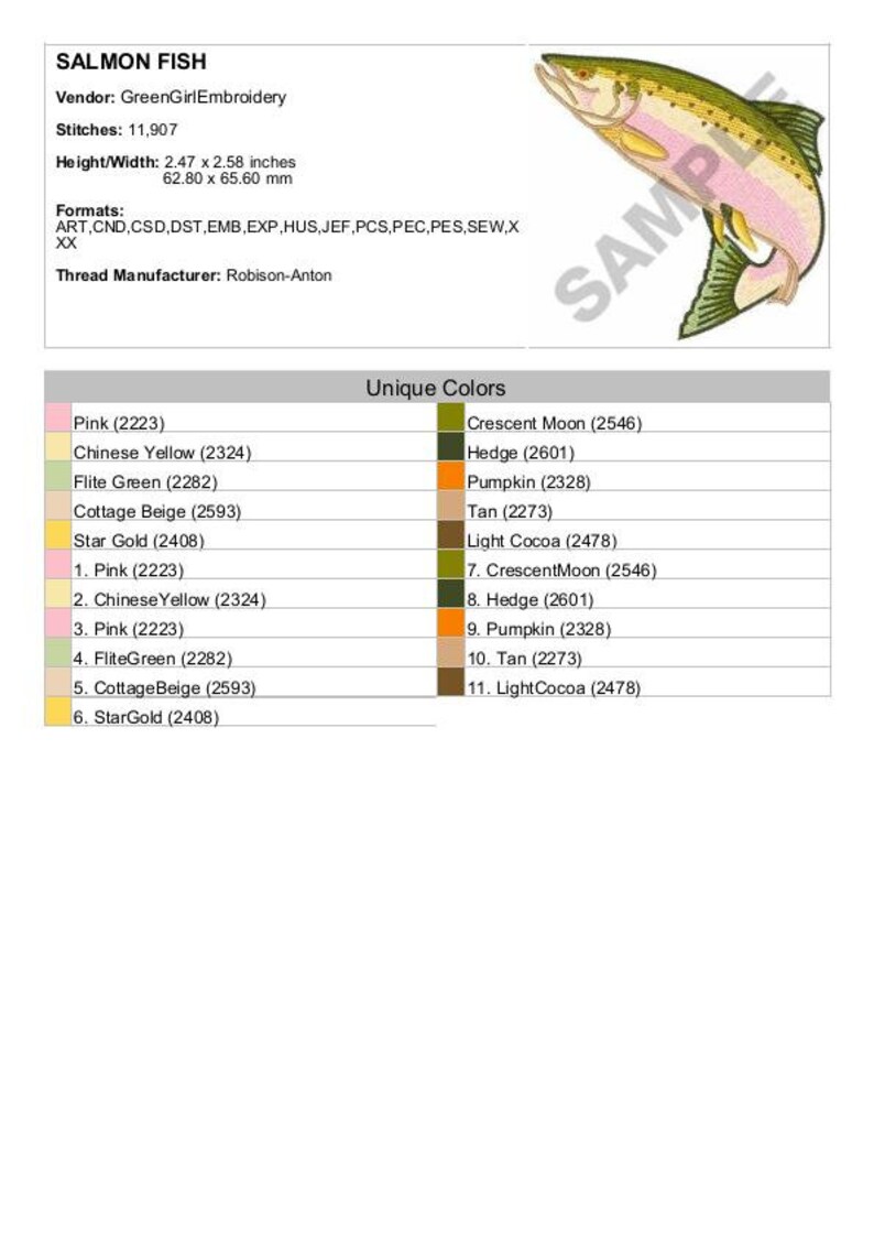 Salmon Fish Machine Embroidery Design - Etsy