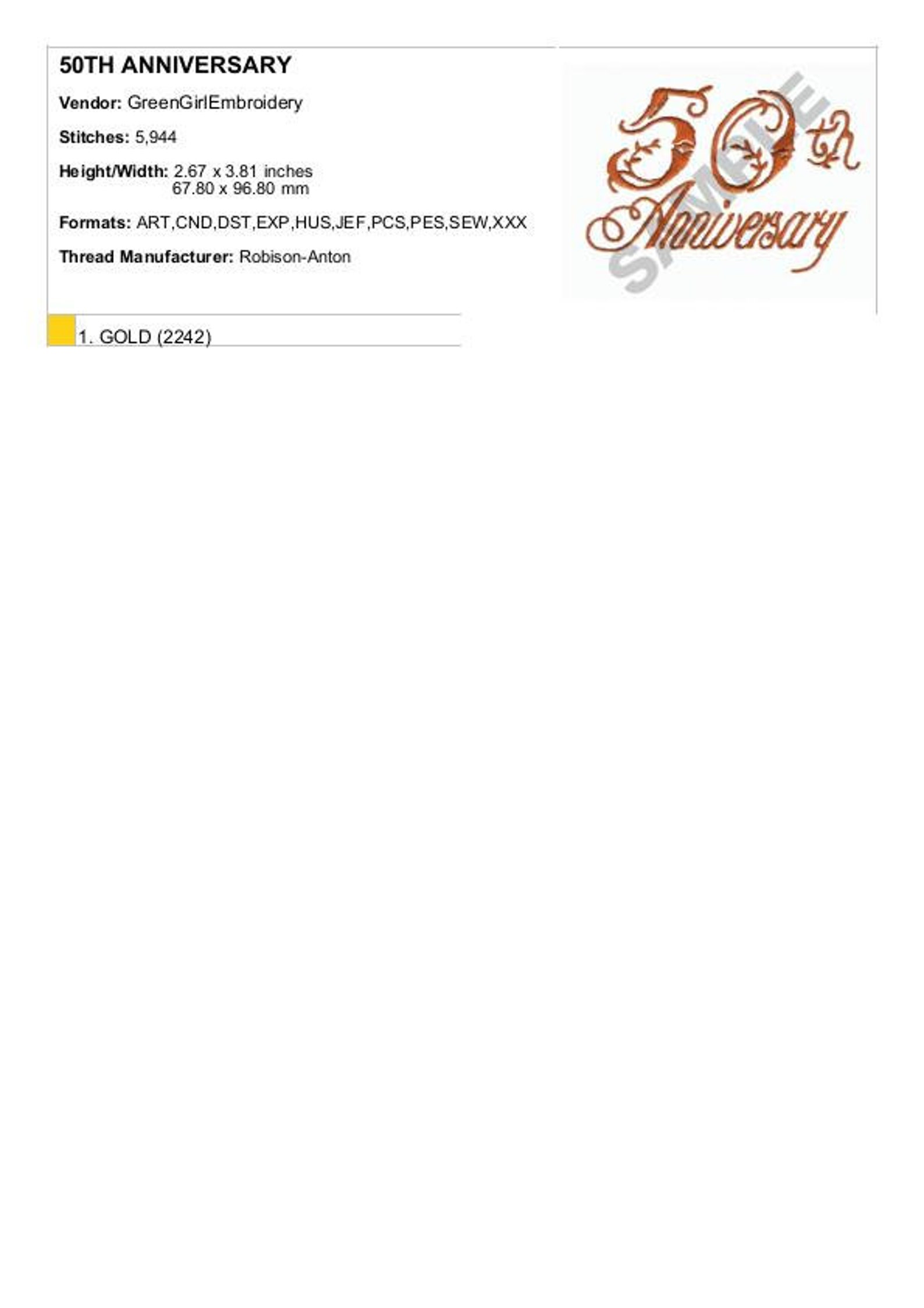 50th Anniversary - Machine Embroidery Design - Etsy
