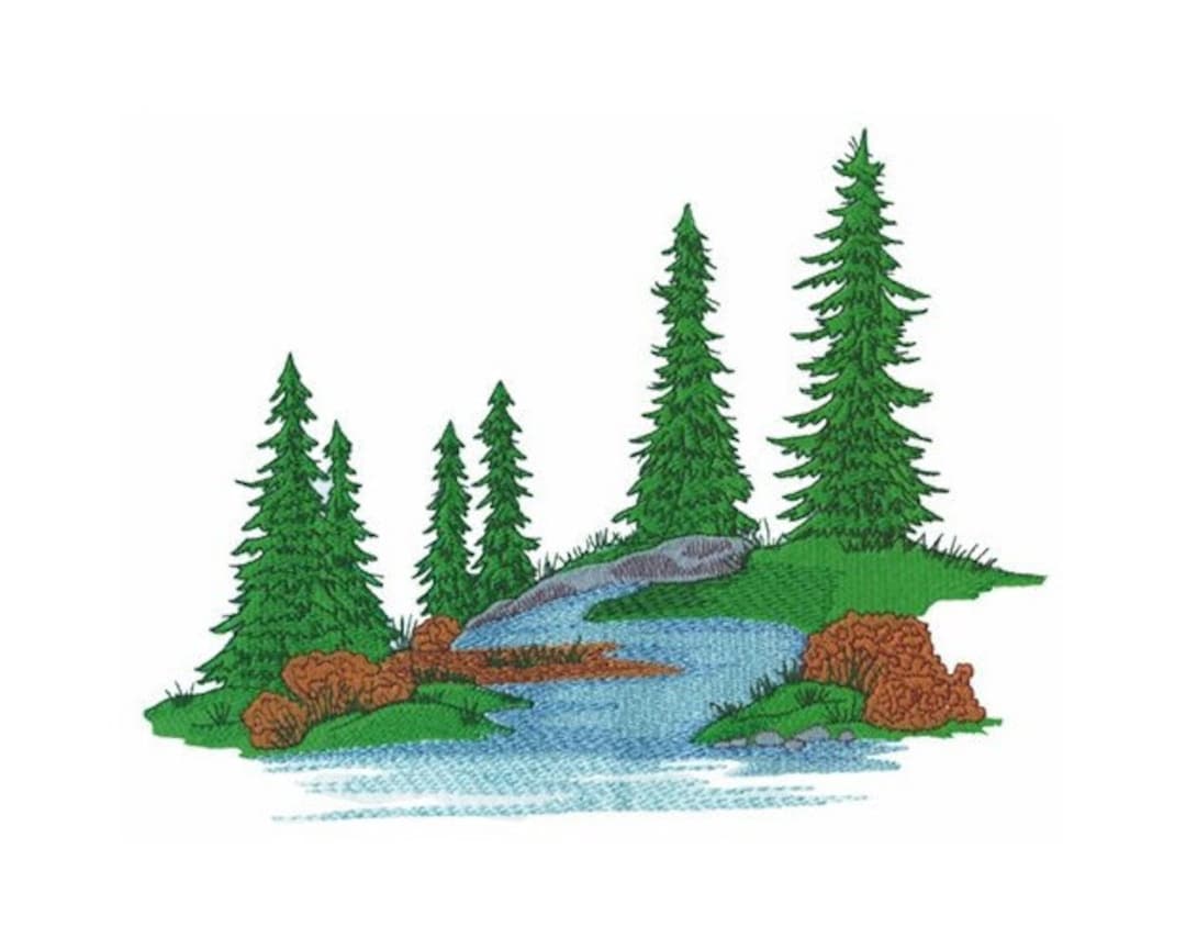 River With Trees - Machine Embroidery Design - Etsy