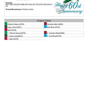 Anniversary 60th - Machine Embroidery Design - Etsy