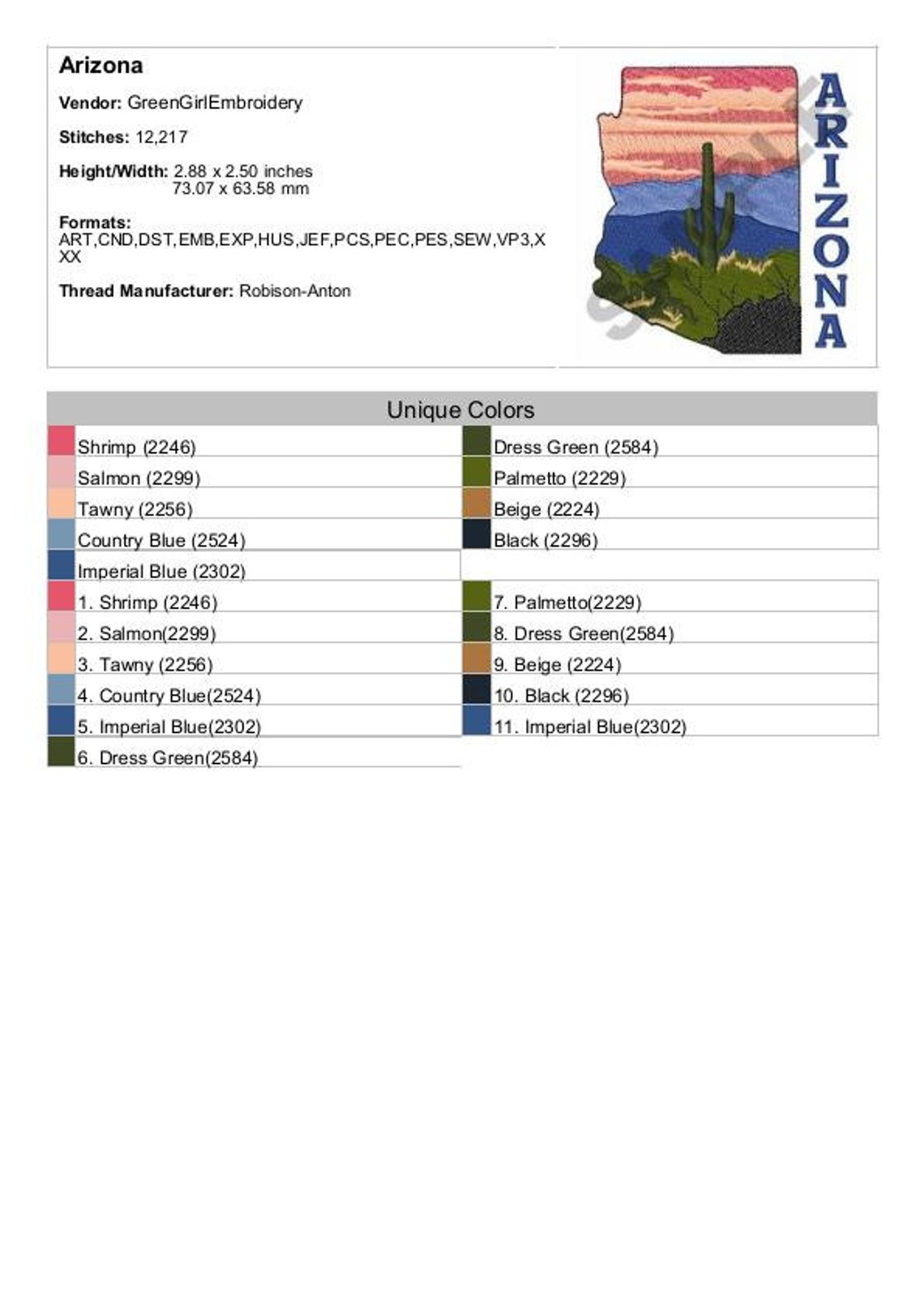 Arizona Machine Embroidery Design - Etsy