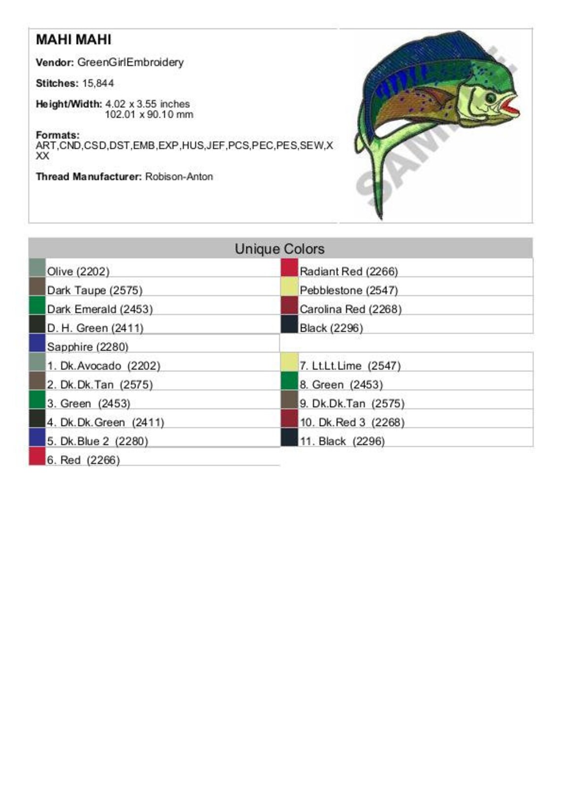 Mahi Mahi Machine Embroidery Design - Etsy