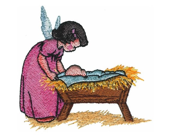 Angel and Manger Machine Embroidery Design - Etsy