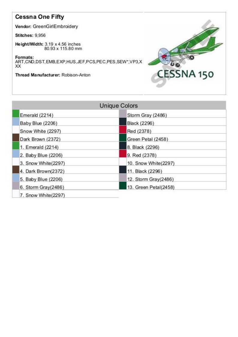 Cessna One Fifty Machine Embroidery Design - Etsy
