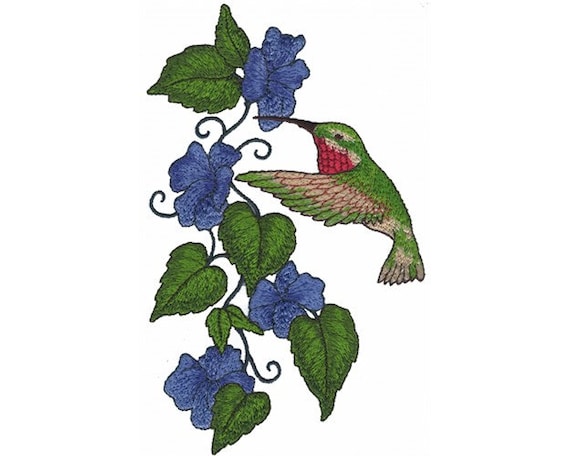 Hummingbird Around Flowers Machine Embroidery Design - Etsy