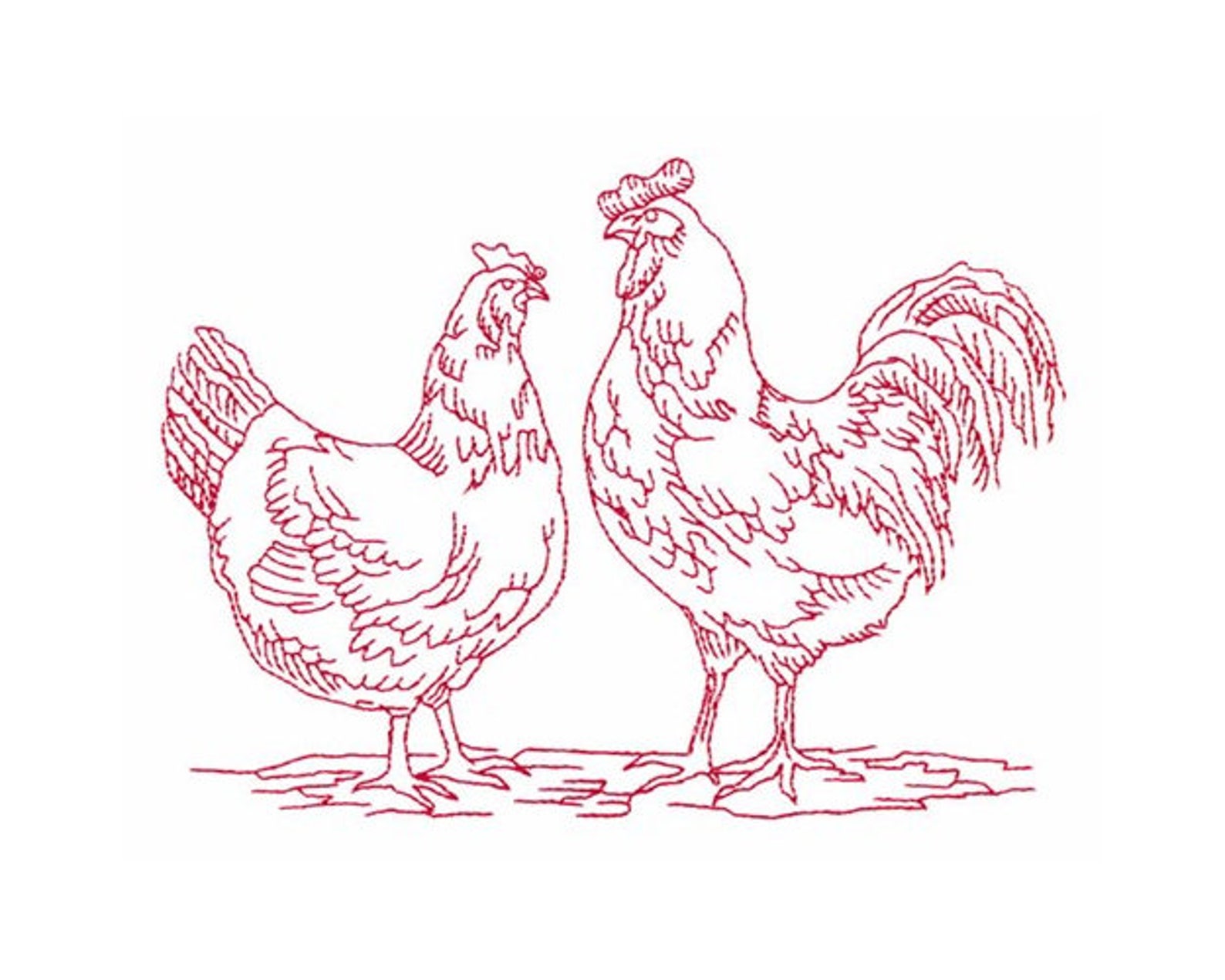 Rooster & Hen Machine Embroidery Design - Etsy
