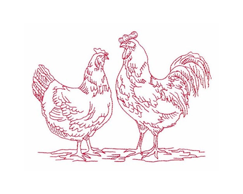 Rooster & Hen Machine Embroidery Design - Etsy